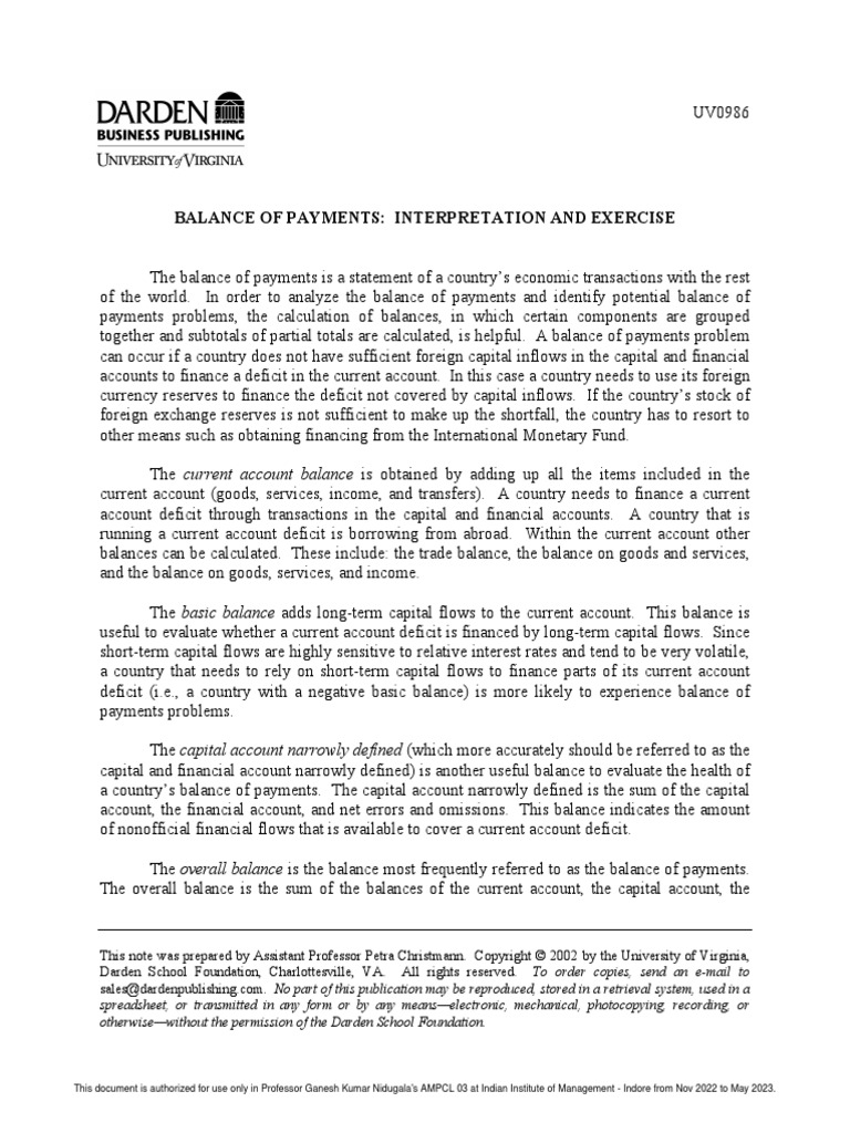 Balance of Payments Interpretation and Exercise | PDF