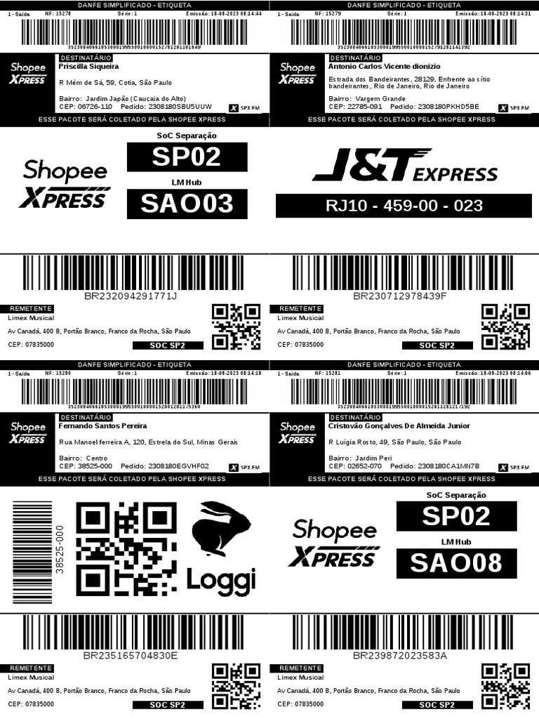 Etiquetas Shopee 169235777333 | PDF | Brasil