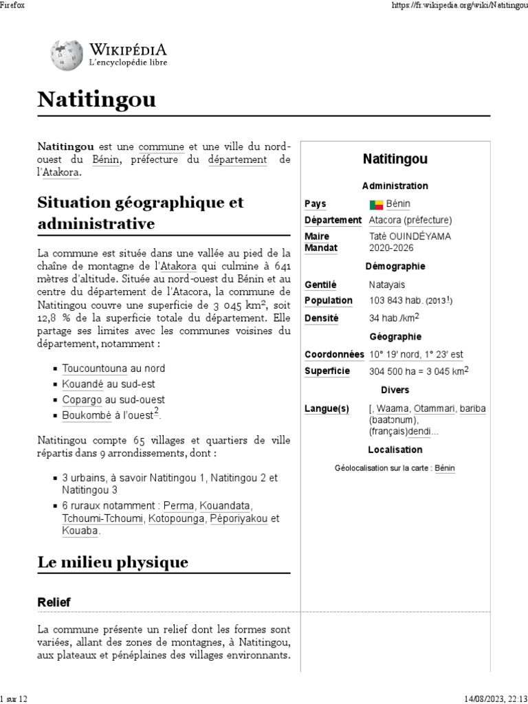 Natitingou - Wikipédia | PDF