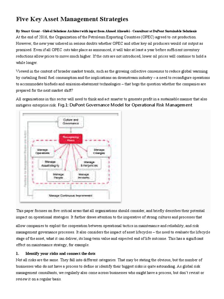 Five Key Asset Management Strategies Pdf Risk Reliability Engineering