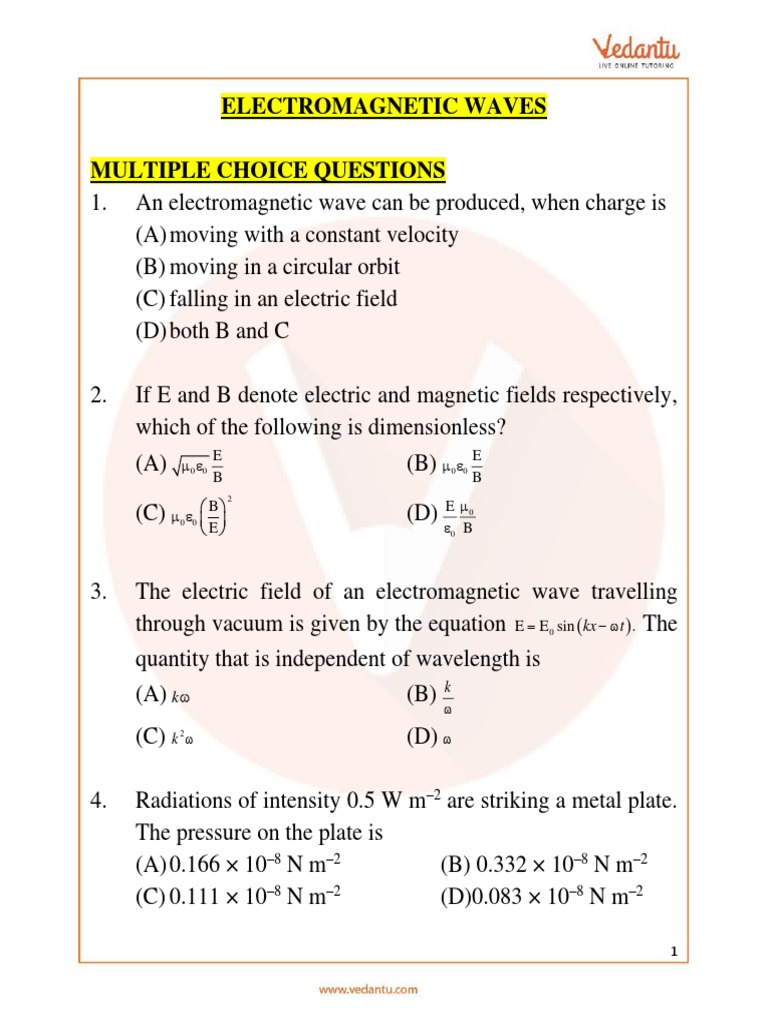 JEE Main Electromagnetic Waves Important Questions Free PDF | PDF | Teaching Methods & Materials ...
