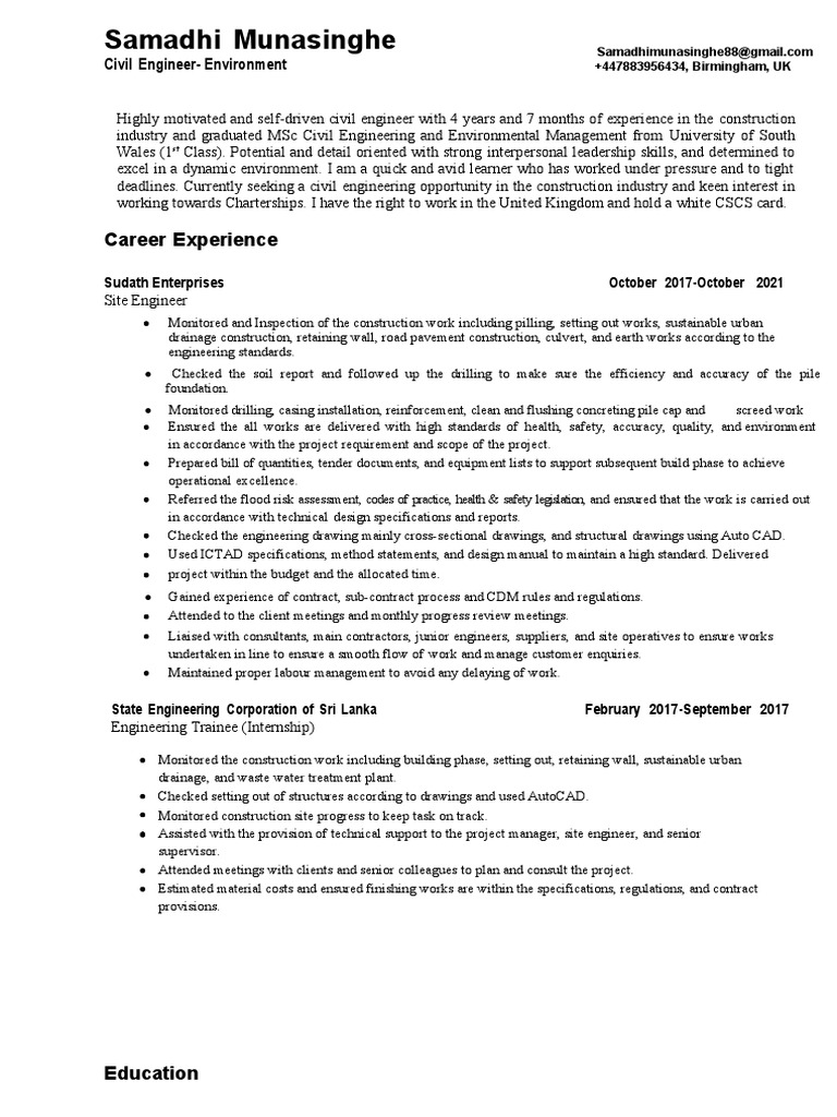 Samadhi Munasinghe: Career Experience | PDF