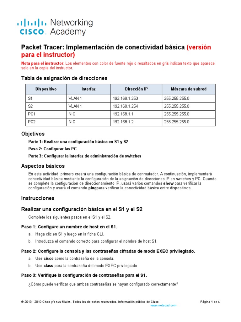 2.7.6 Packet Tracer - Implement Basic Connectivity - ILM | PDF 2.7.6 Packet Tracer - Implement Basic Connectivity - ILM | PDF