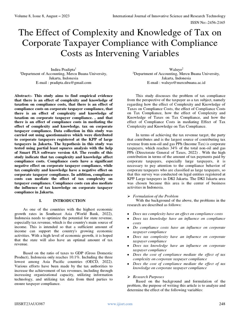 Tax Complexity and Compliance Costs Impact | PDF | Coefficient Of ...