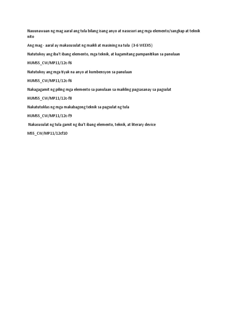 Melcs Malikhaing Pagsulat | PDF