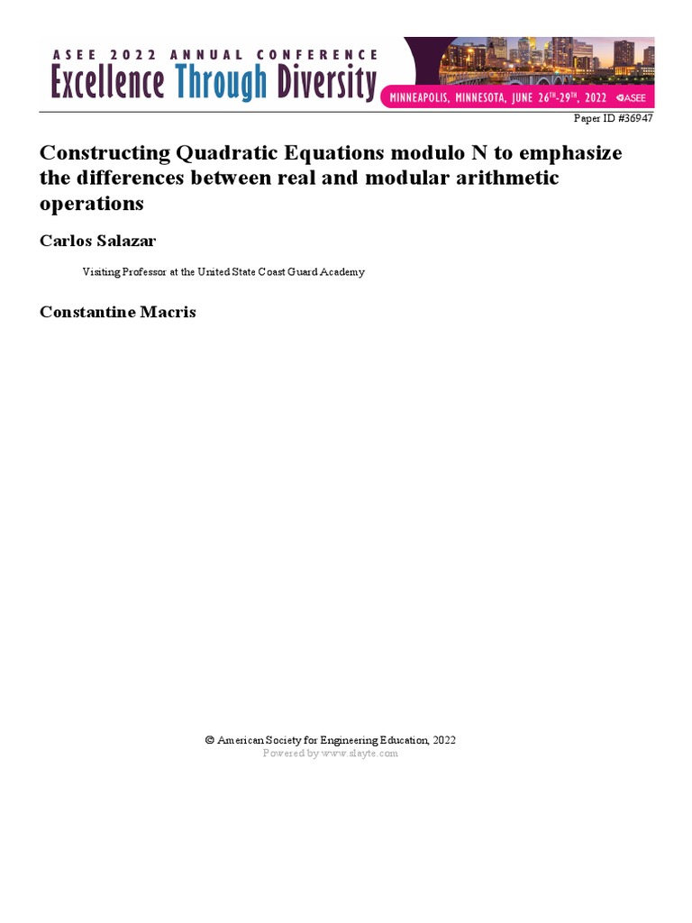 Constructing Quadratic Equations Modulo N To Emphasize The Differences