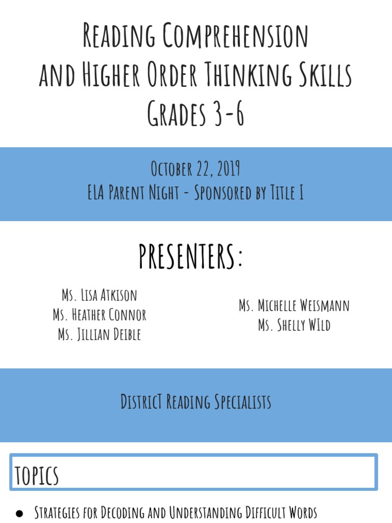 Reading Comprehension Higher Order Thinking | PDF