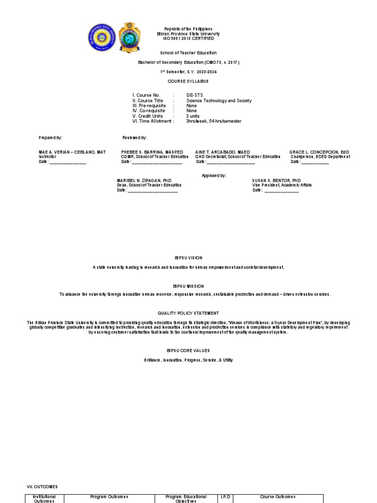 Final Syllabus STS BSEd | PDF | Science | Learning