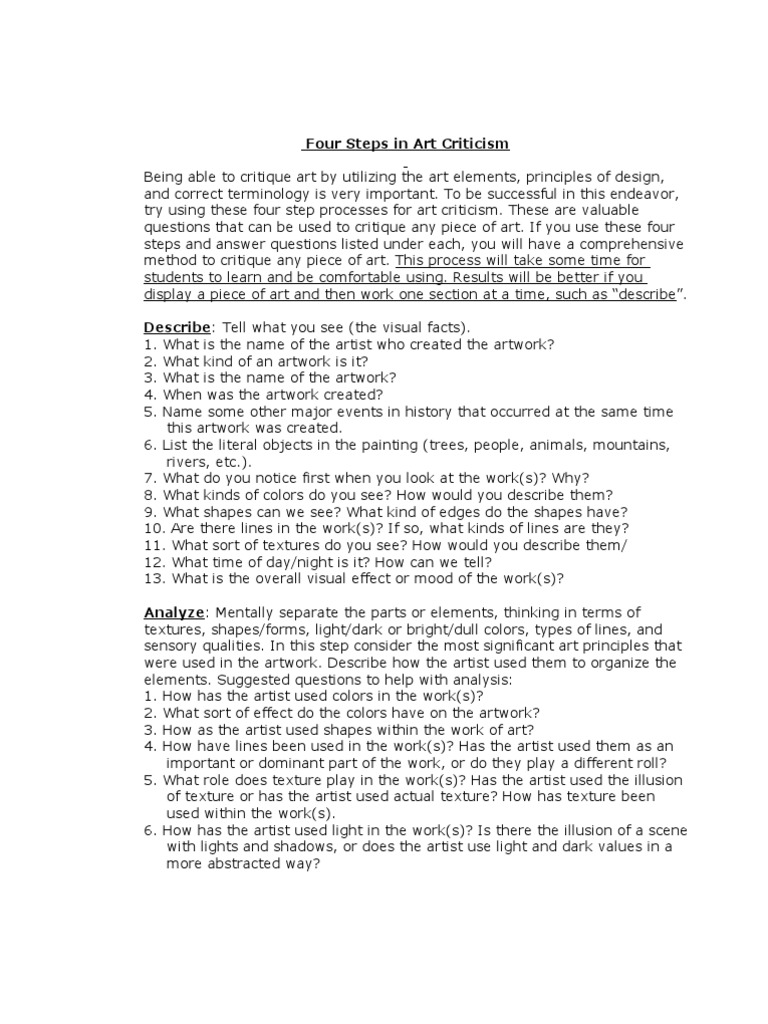 Four Steps of Art Criticism Guide | PDF | Works Of Art | Perception