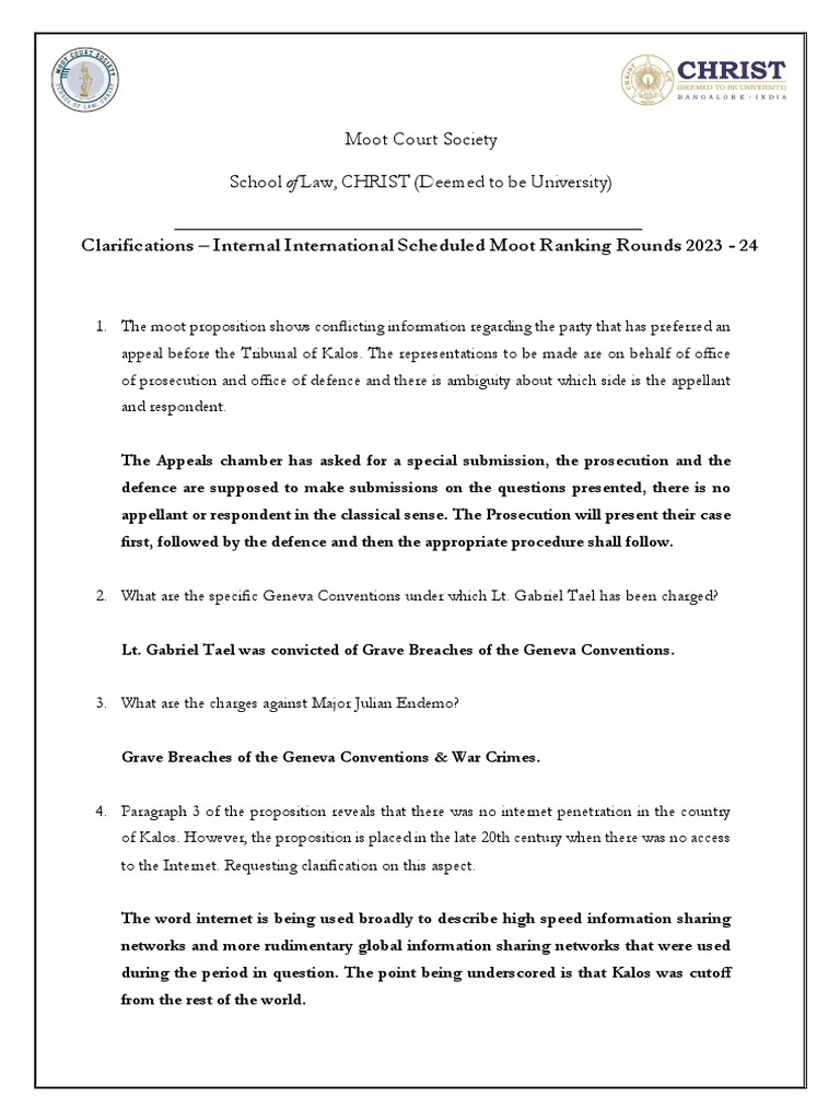 Clarifications - IISMRR School of Law Christ University Bengaluru 2023 ...