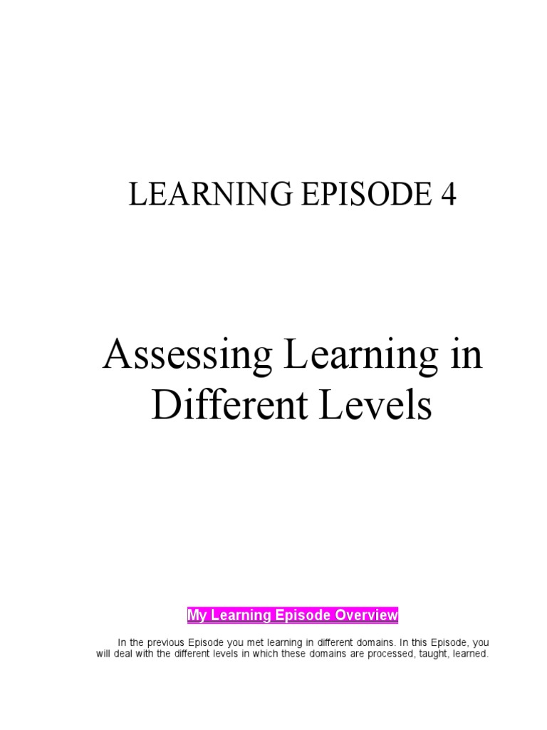Learning Episode 4: Assessing Learning in Different Levels | PDF ...