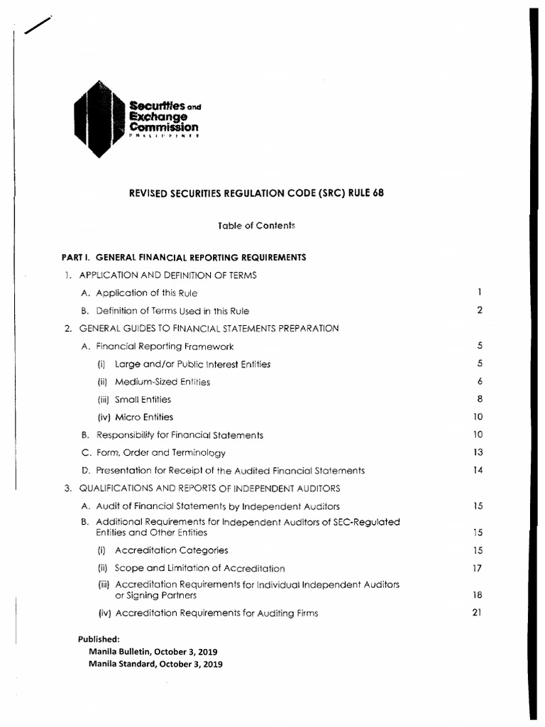 Revised SRC Rule 68 Overview | PDF | Audit | Financial Statement