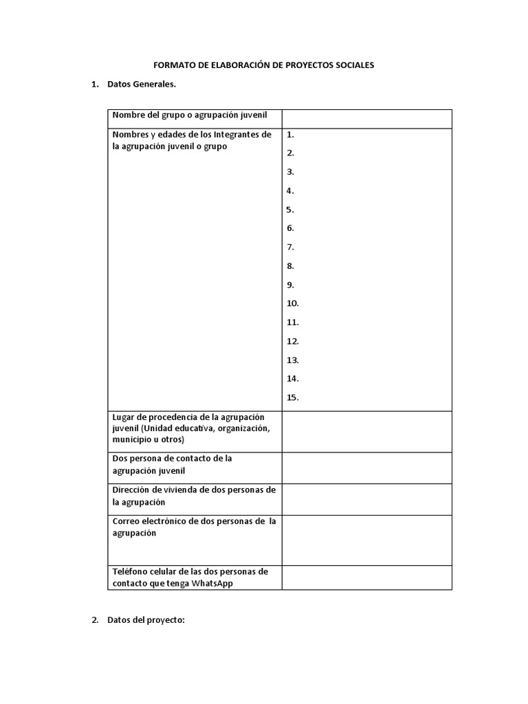 Formato de Elaboracion de Proyectos Sociales 2023 | PDF