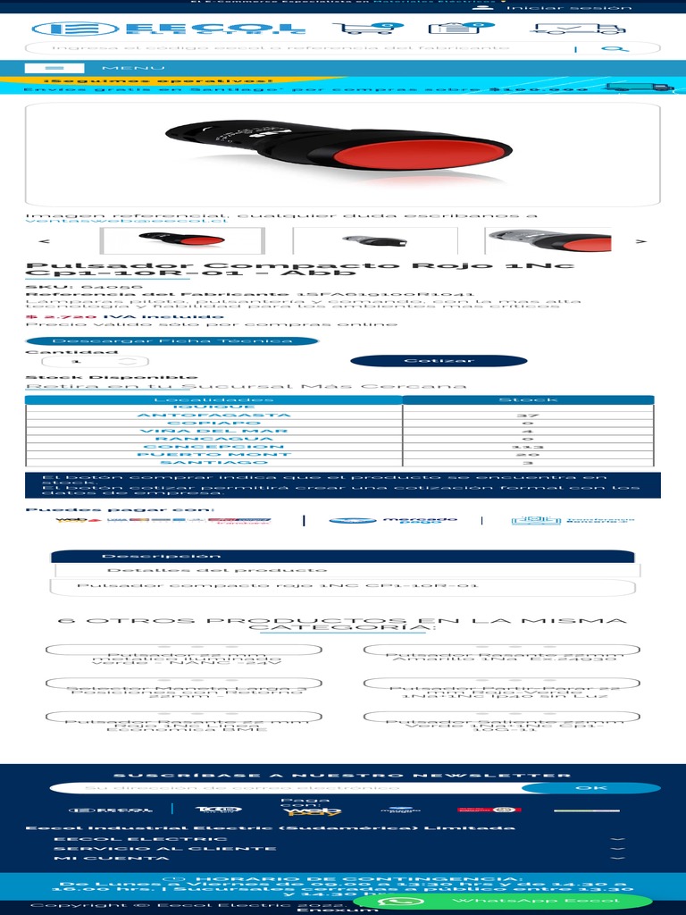 Pulsador Compacto Rojo 1Nc Cp1-10R-01 - Abb | PDF