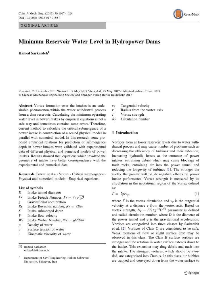 Minimum Reservoir Water Level in Hydropower Dams | PDF