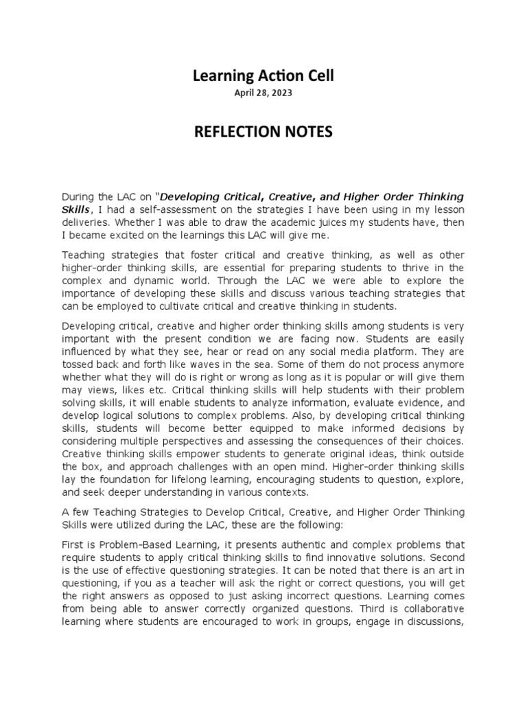 Reflection-Notes-HOTS | PDF