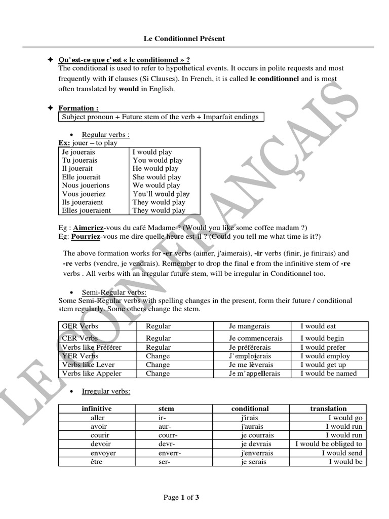 Le Conditionnel Présent | PDF