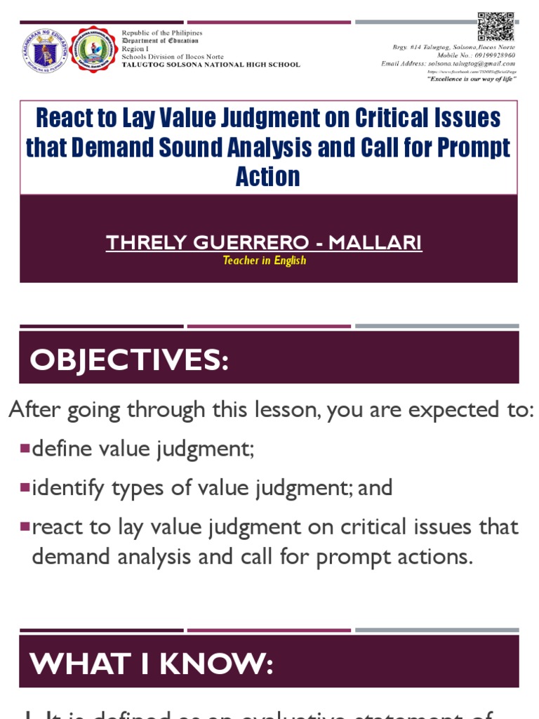 Understanding Value Judgments | PDF