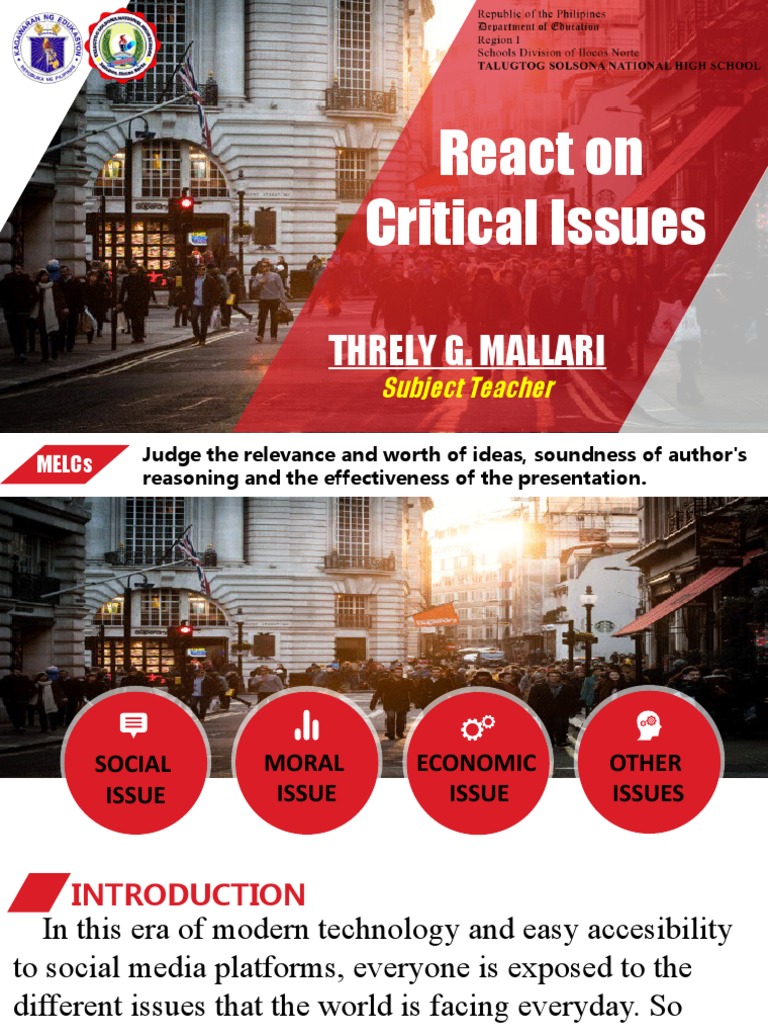 ENGLISH 9 M3 q4 React To Lay Value Judgment On Critical Issues That ...