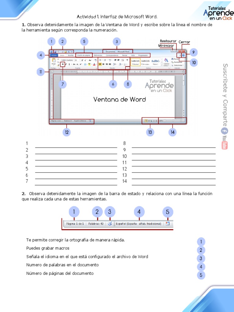 Interfaz de Microsoft Word: Actividad 1 | PDF