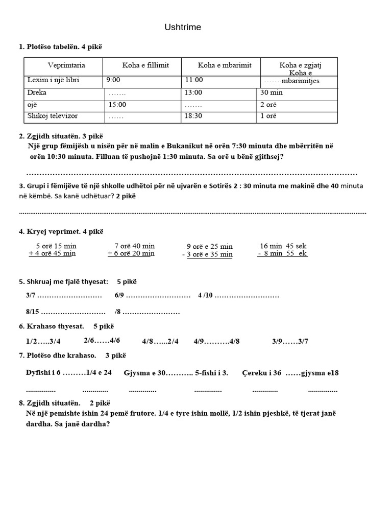 Ushtrime Matematike Klasa Fillore Ideart | PDF