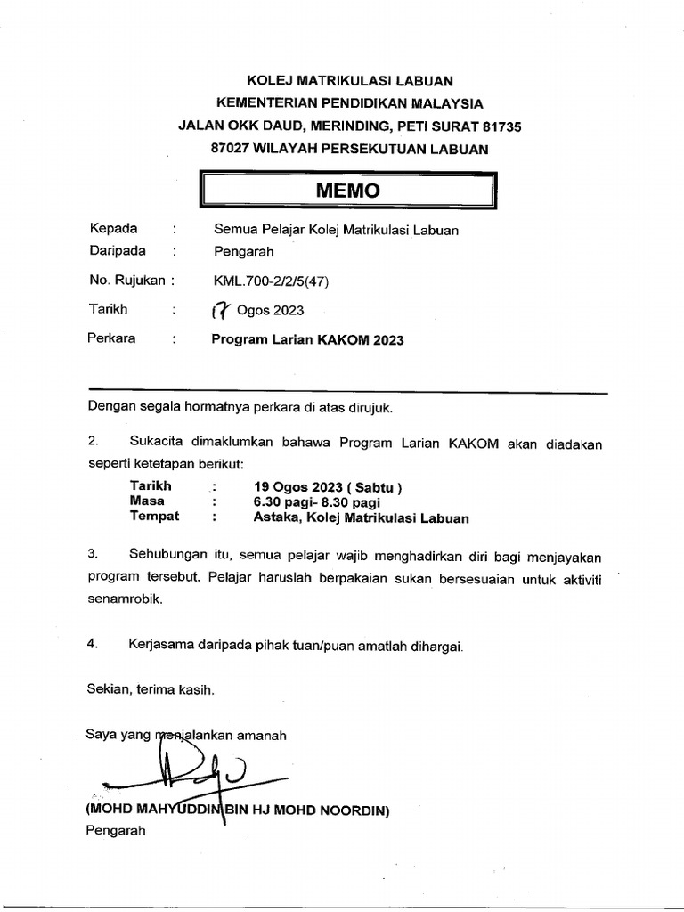 Memo Larian Kakom 2023 | PDF