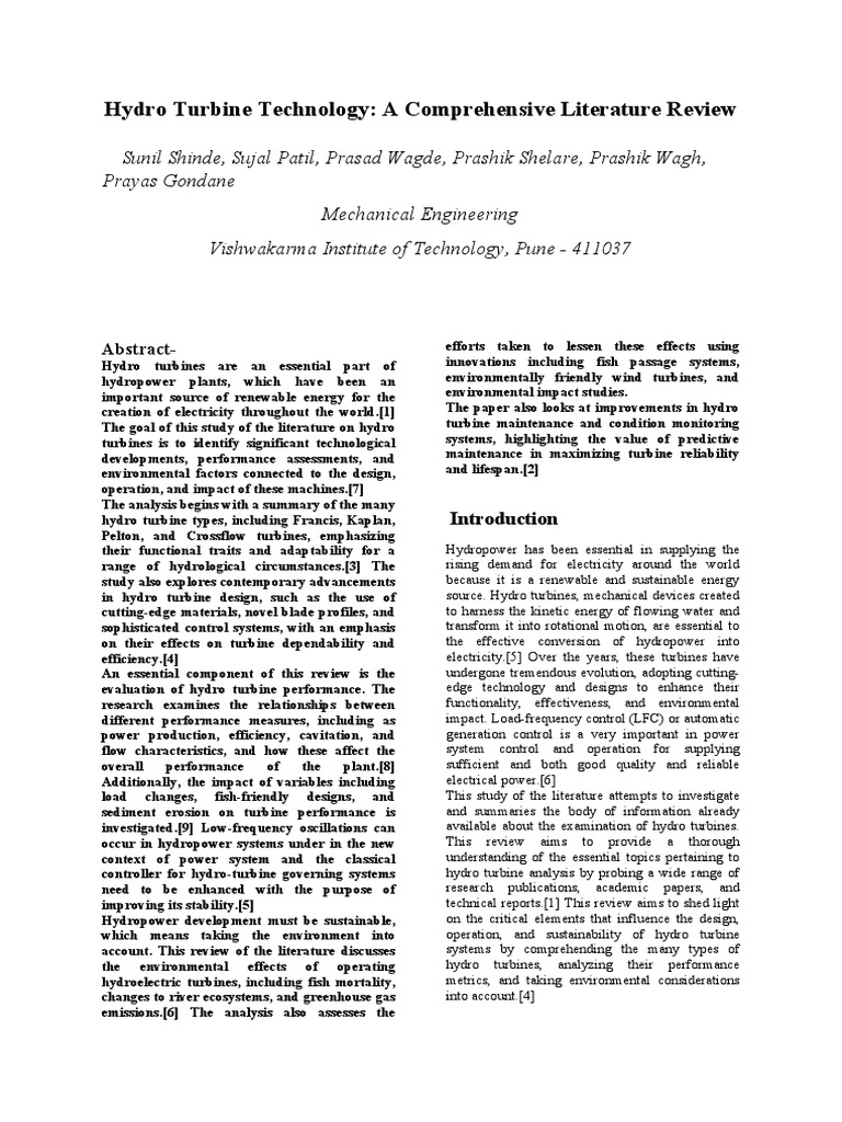 Hydro Turbine Technology A Comprehensive Literature Review | PDF