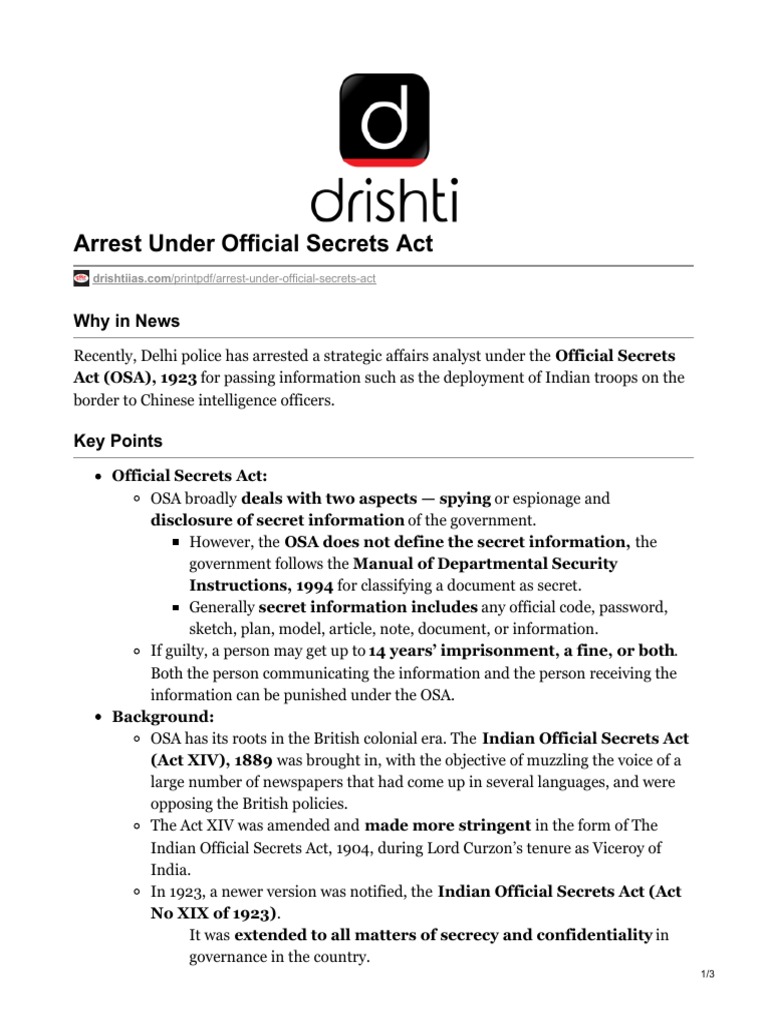 Official Secrets Act | PDF | Classified Information | Espionage
