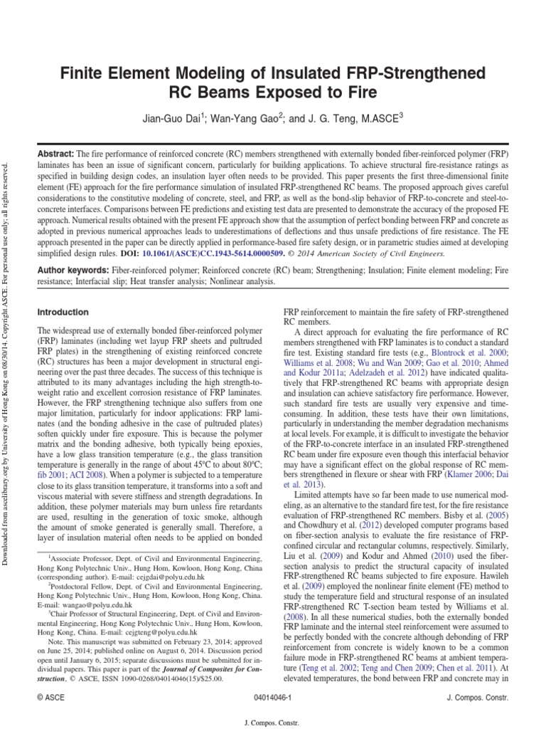 Finite Element Modeling Of Insulated Frp Strengthened Rc Beams Exposed