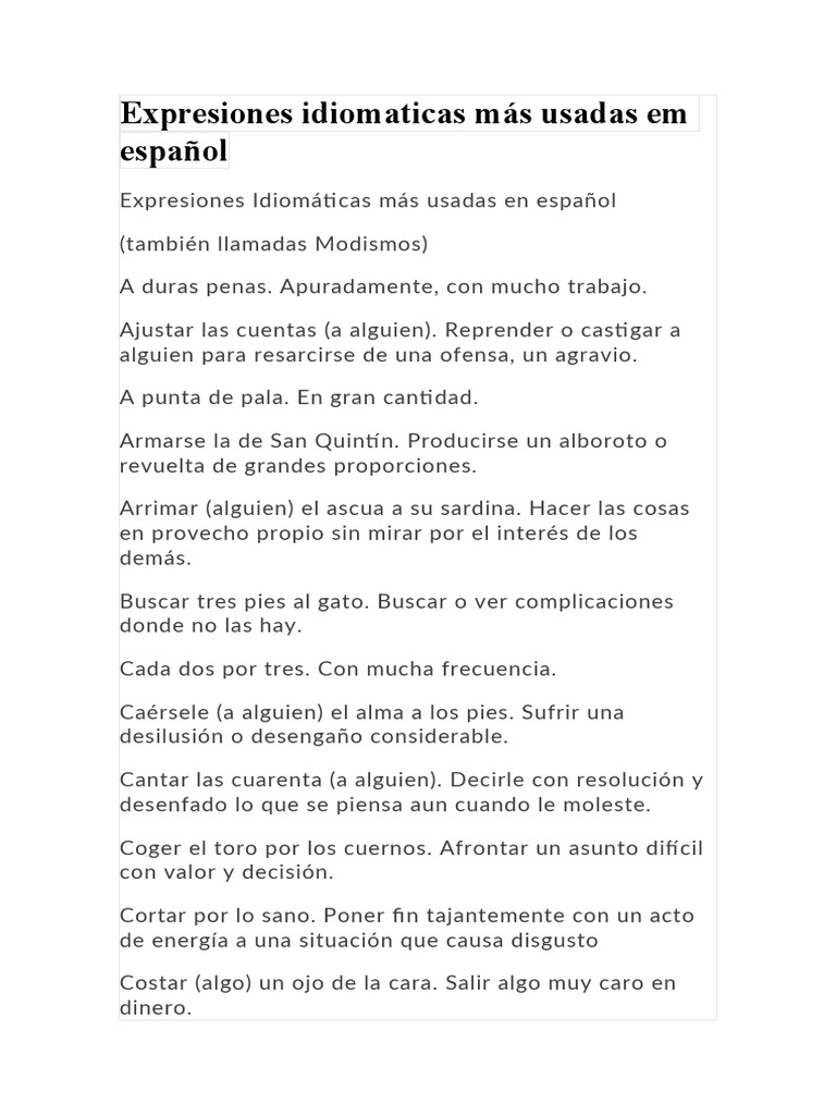 Expresiones Idiomaticas Más Usadas em Español | PDF