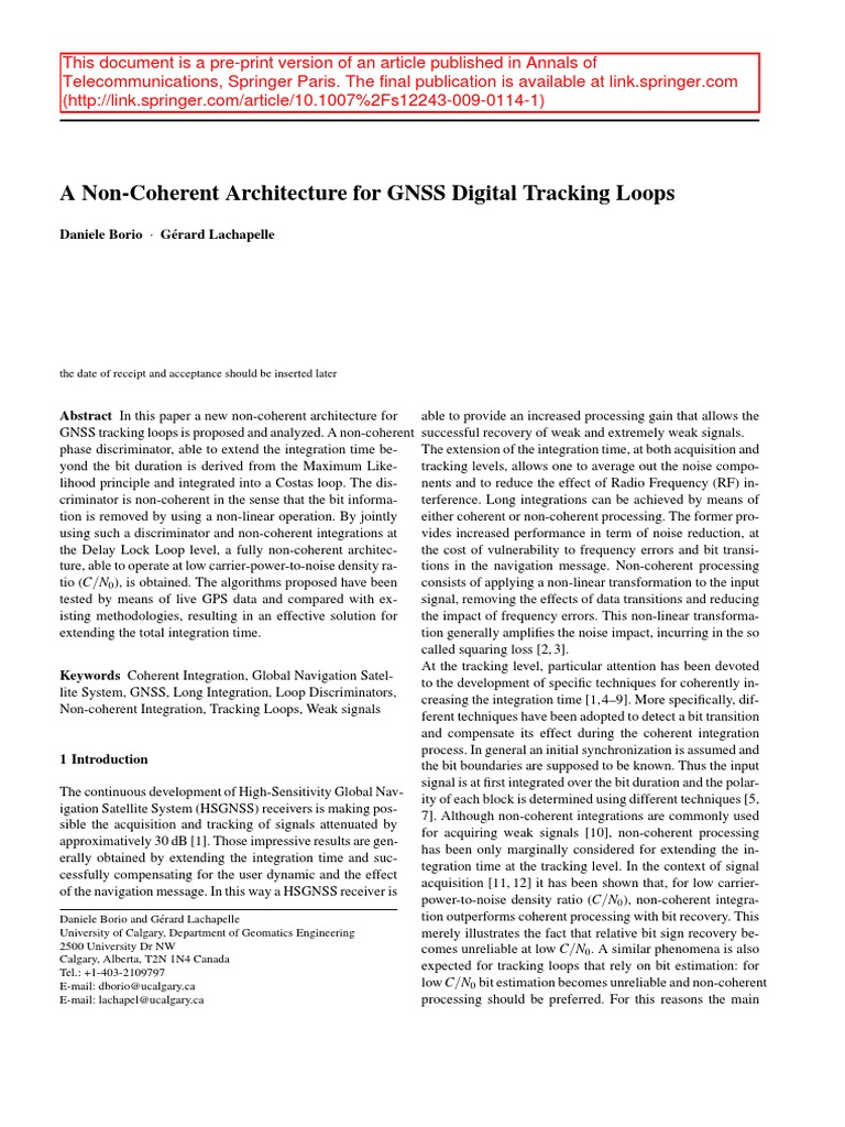 A Non-Coherent Architecture For GNSS Digital Tracking Loop | PDF