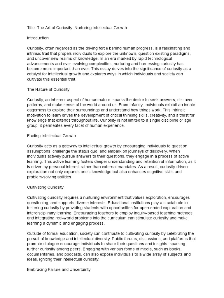The Art of Curiosity - Nurturing Intellectual Growth | PDF | Curiosity ...