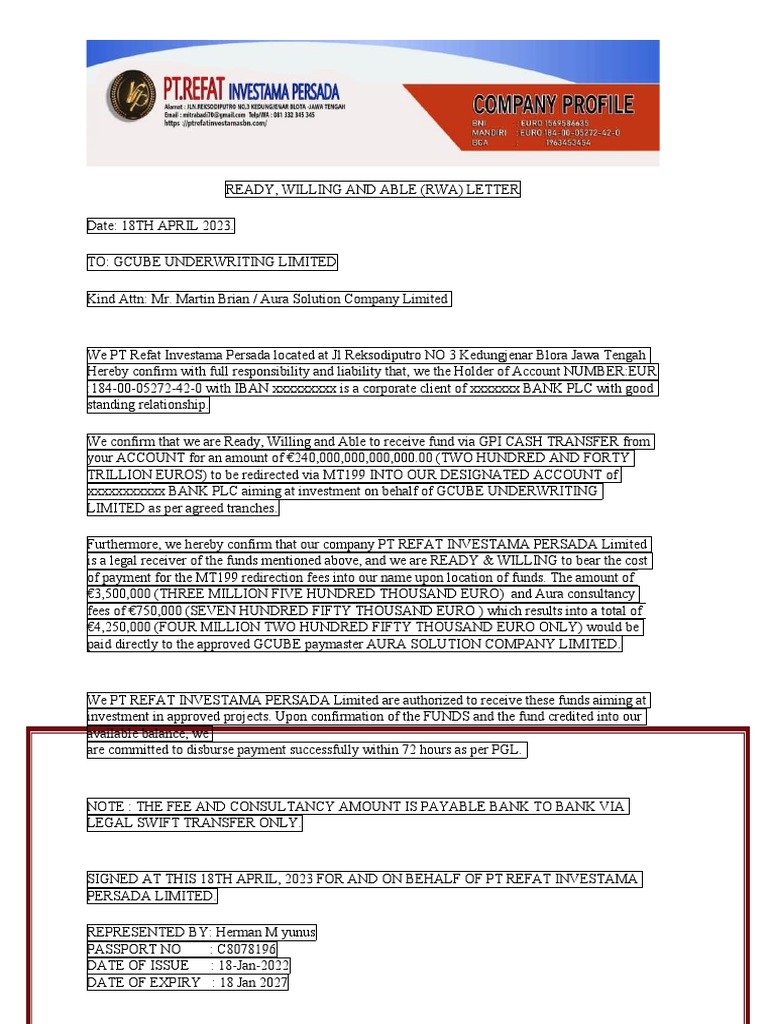RWA 240T DRAFT ON RECEIVER LETTERHEAD | PDF
