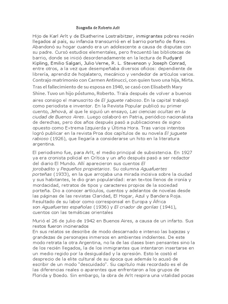 Biografía de Roberto Arlt | PDF