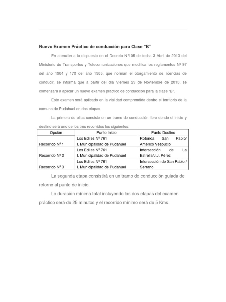 Recorrido Nuevo Examen Prctico de Conduccin para Clase B | PDF