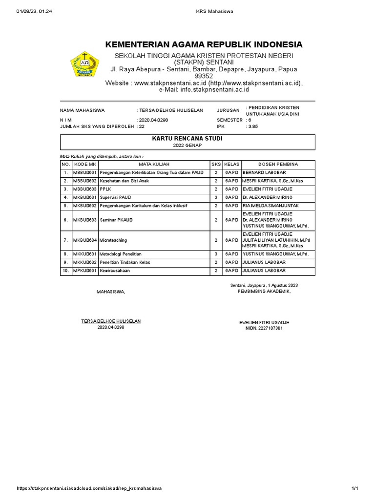 KRS Mahasiswa | PDF