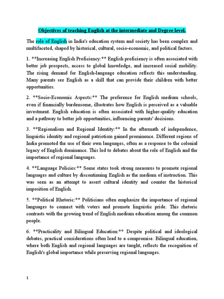 Objectives of Teaching English at The Intermediate and Degree Level ...