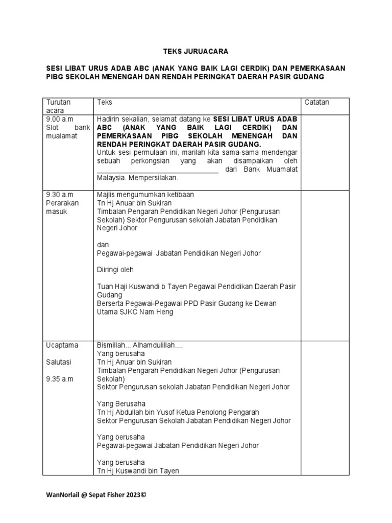 TEKS JURUACARA Libat Urus PPD Pasir Gudang | PDF