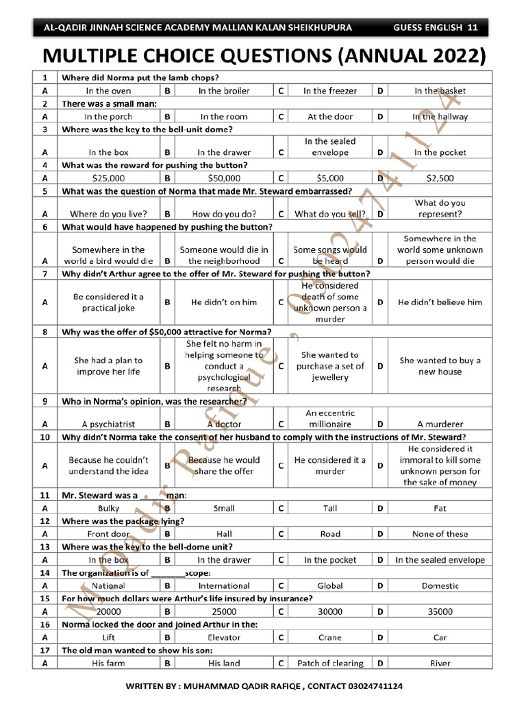 1st Year English Guess Paper | PDF