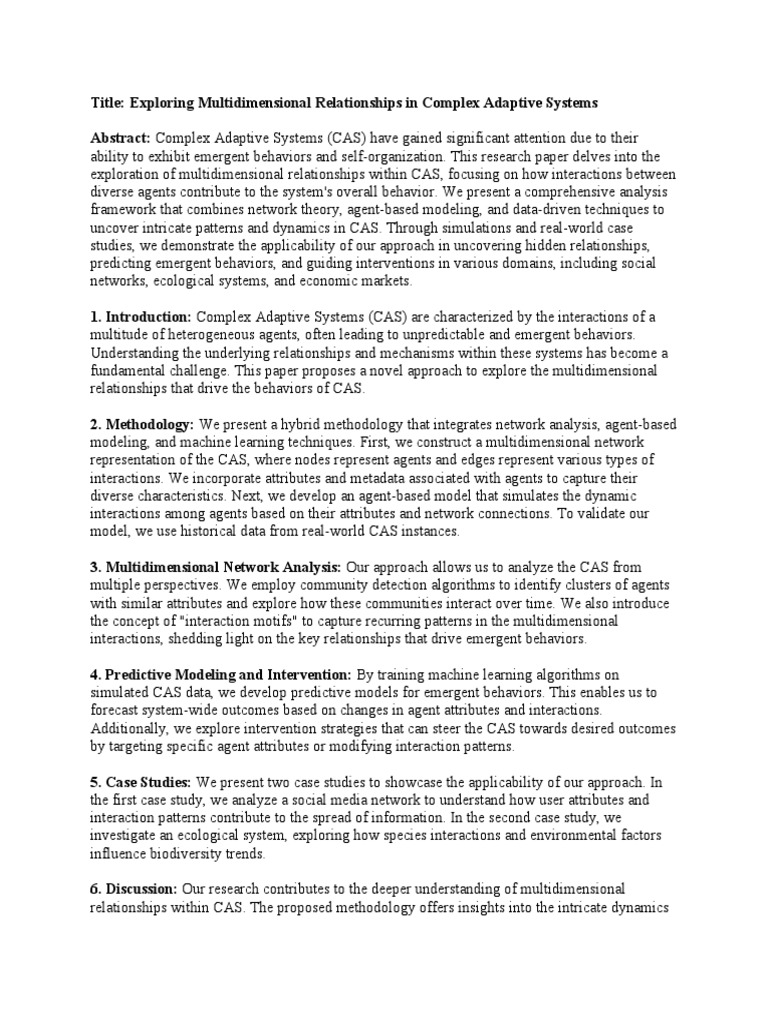 Exploring Multidimensional Relationships In Complex Adaptive Systems Pdf