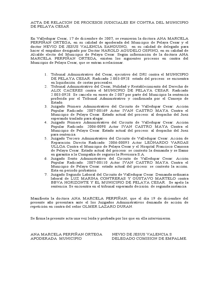 Acta de Relacion de Procesos Judiciales | PDF