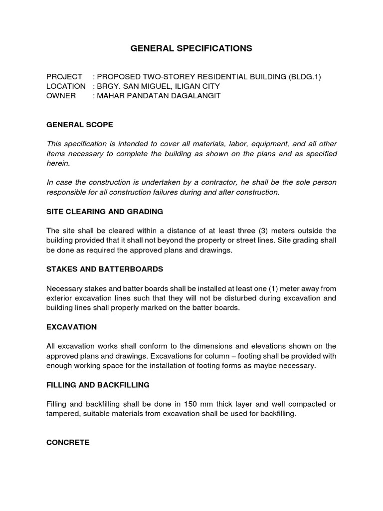General Specifications Bldg1 | PDF