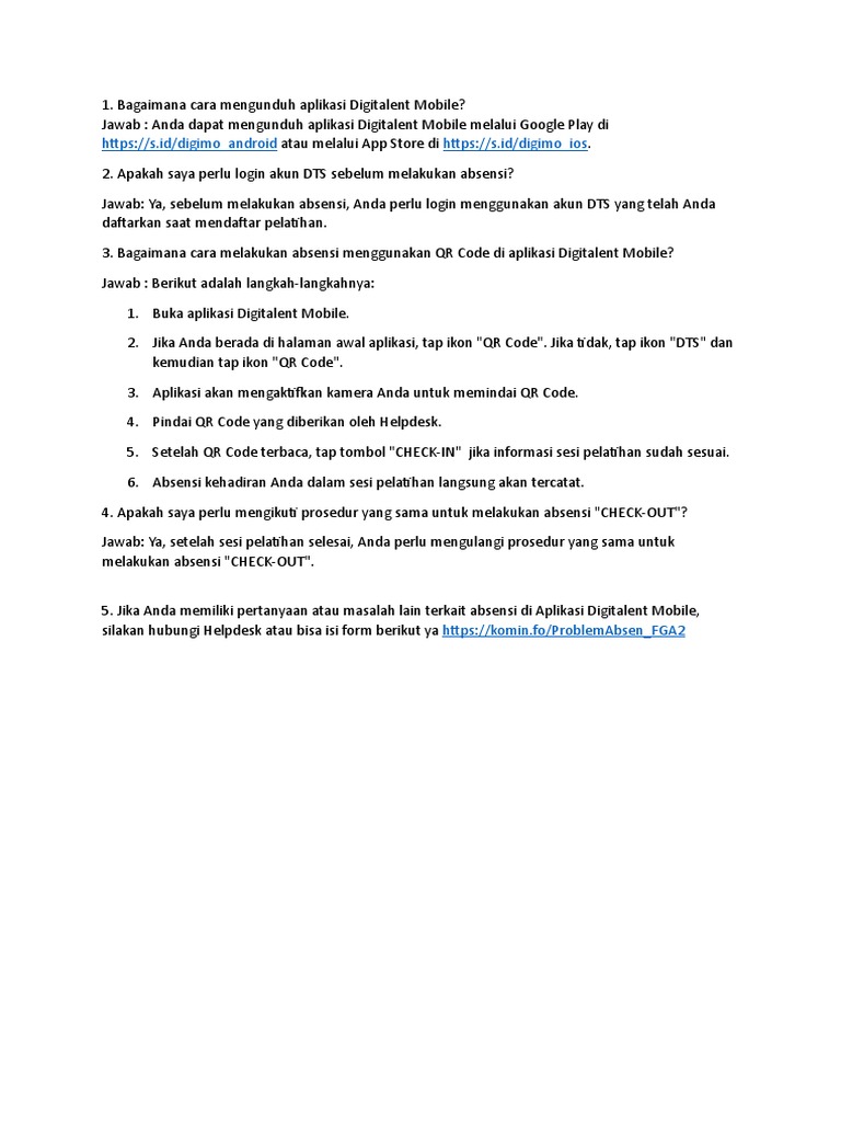 Bagaiamana Cara Absen Pada Aplikasi DIGITALENT MOBILE | PDF