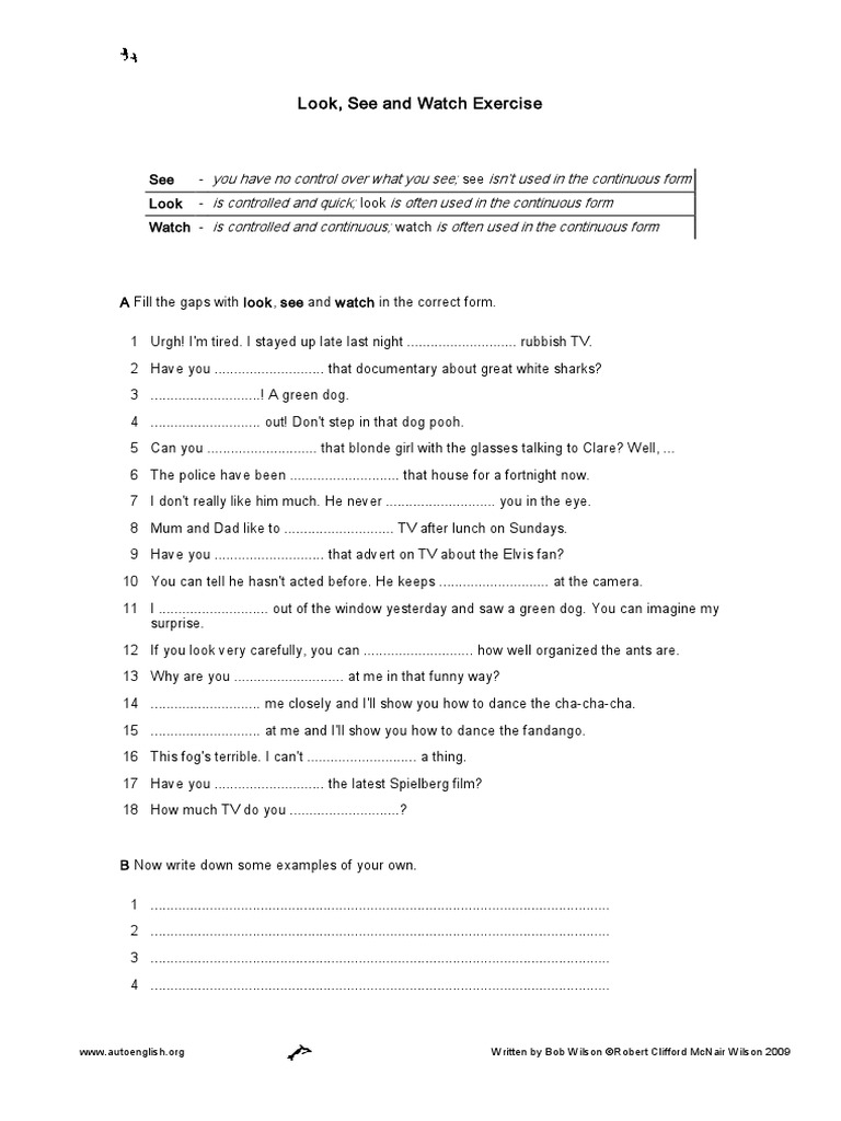Look, See, and Watch Exercises Guide | PDF | Cooking, Food & Wine ...