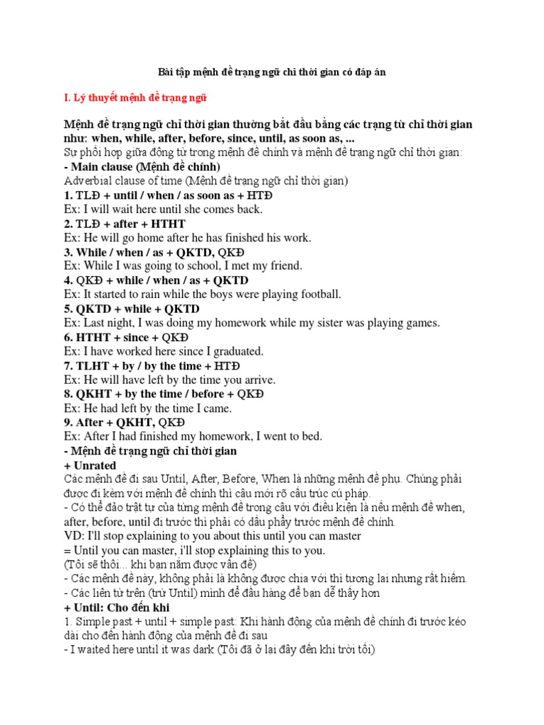 50 Bai Tap Menh de Trang Ngu Chi Thoi Gian Co Dap An | PDF