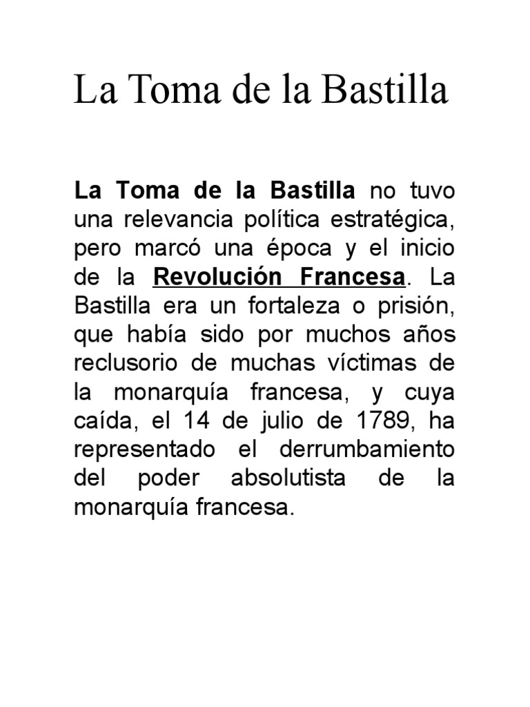 La Toma de La Bastilla | PDF | revolución Francesa | Conflictos