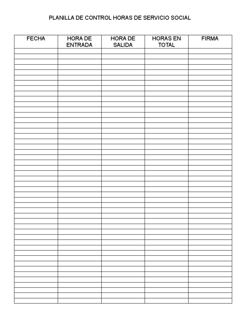 Planilla de Control Horas de Servicio Social | PDF