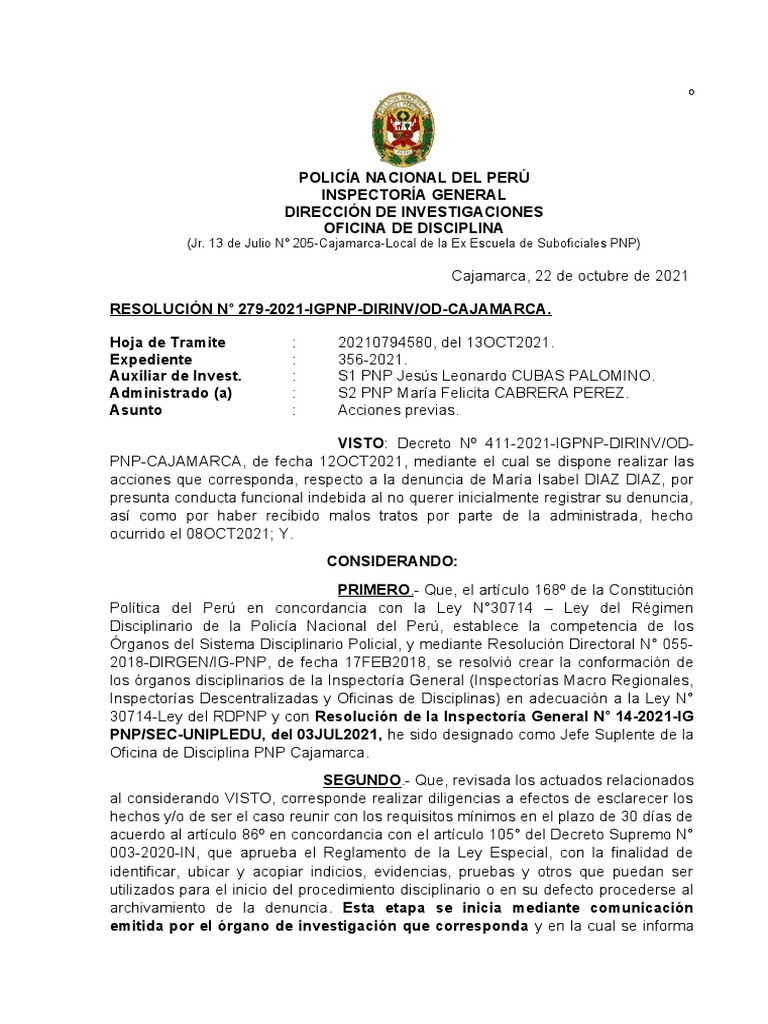Acciones Previas en Investigación PNP | PDF