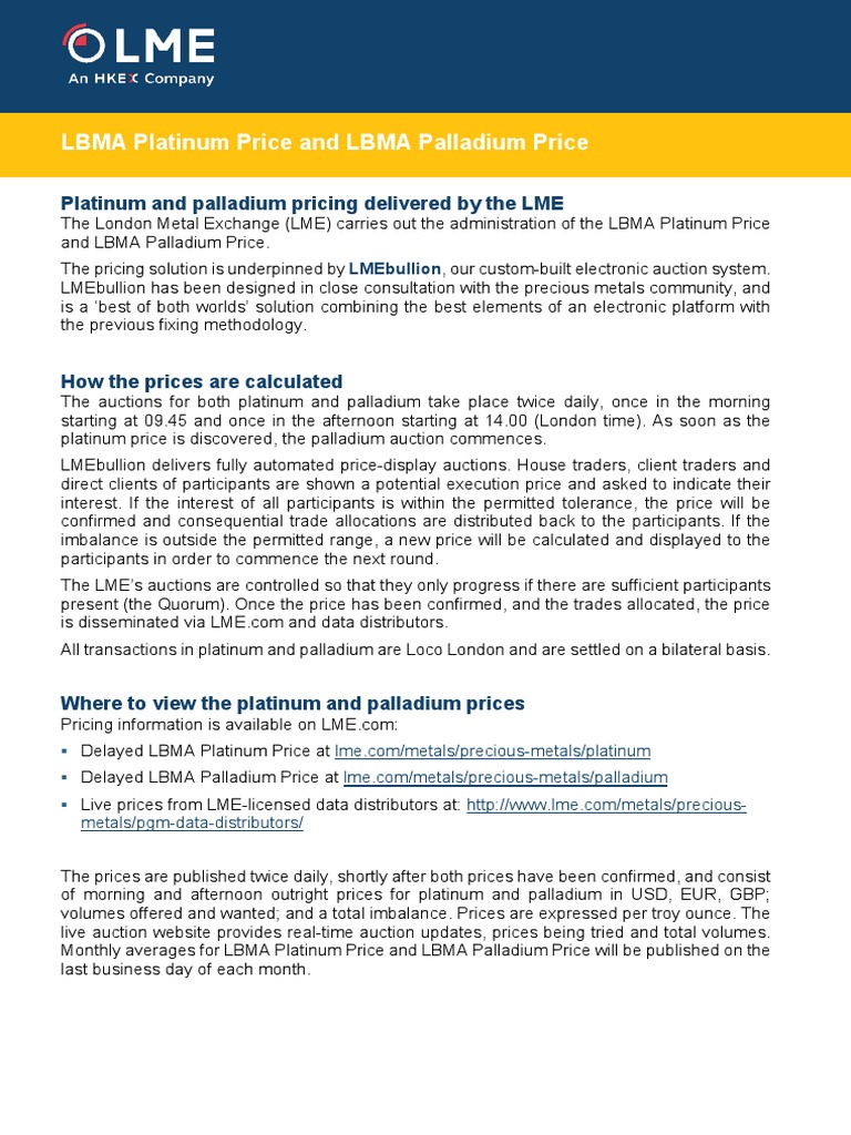 LBMA Platinum and Palladium Prices From The LME | PDF | Commodity ...