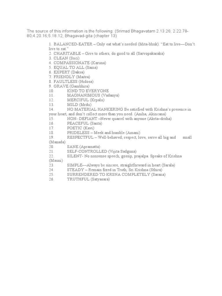 26 Qualities of A Devotee | PDF